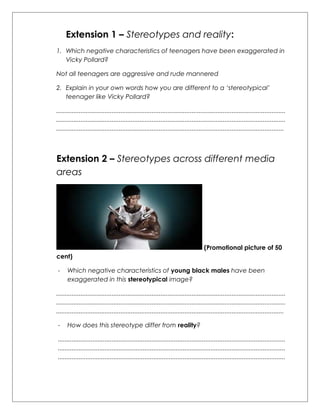Lesson 3 media stereotypes worksheet | DOC | Parenting Teens | Parenting