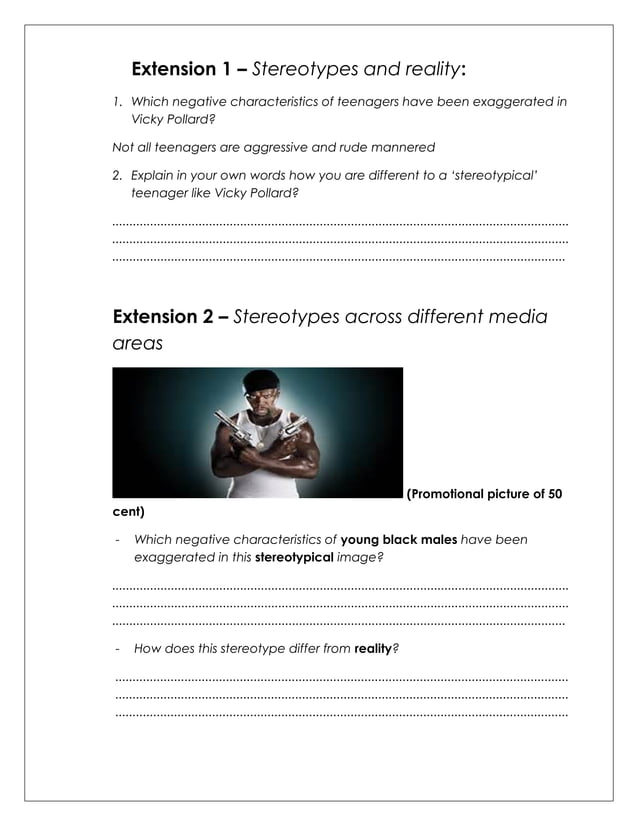 Lesson 3 media stereotypes worksheet | PDF