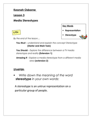 Lesson 3 media stereotypes worksheet | DOC