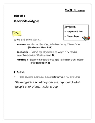 Media Stereotypes Worksheet | DOC