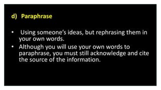 PLAGIARISM - Media and Information Literacypptx | PPTX