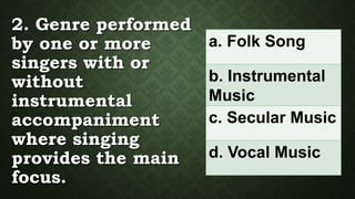 MUSIC 7 1ST QUARTER LESSON 3 PART 1 SECULAR MUSIC | PPTX