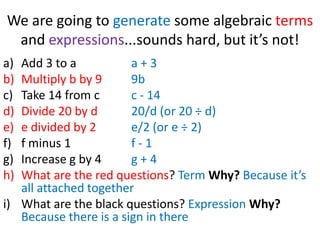 Lesson 3 term, expression, equation and substituting | PPT