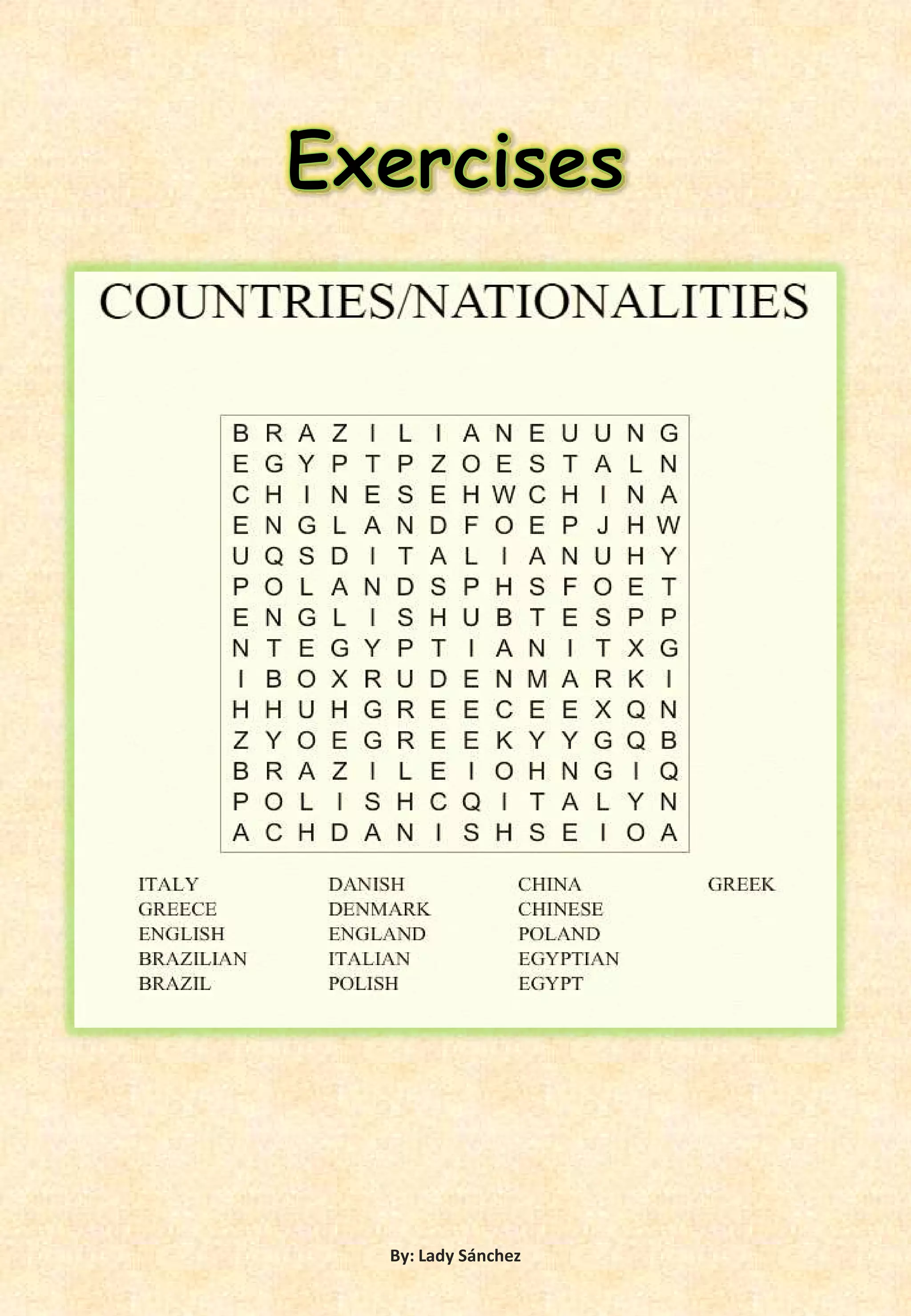 VERB TO BE PRESENT SIMPLE - VOCABULARY COUNTRIES AND NATIONALITIES | PDF