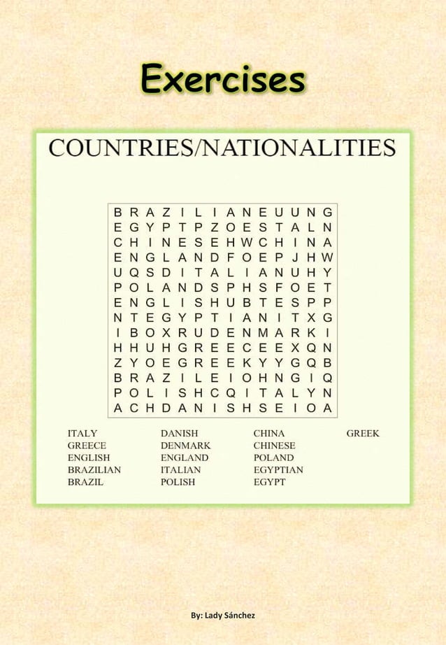 VERB TO BE PRESENT SIMPLE - VOCABULARY COUNTRIES AND NATIONALITIES | PDF