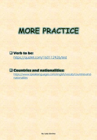 VERB TO BE PRESENT SIMPLE - VOCABULARY COUNTRIES AND NATIONALITIES | PDF