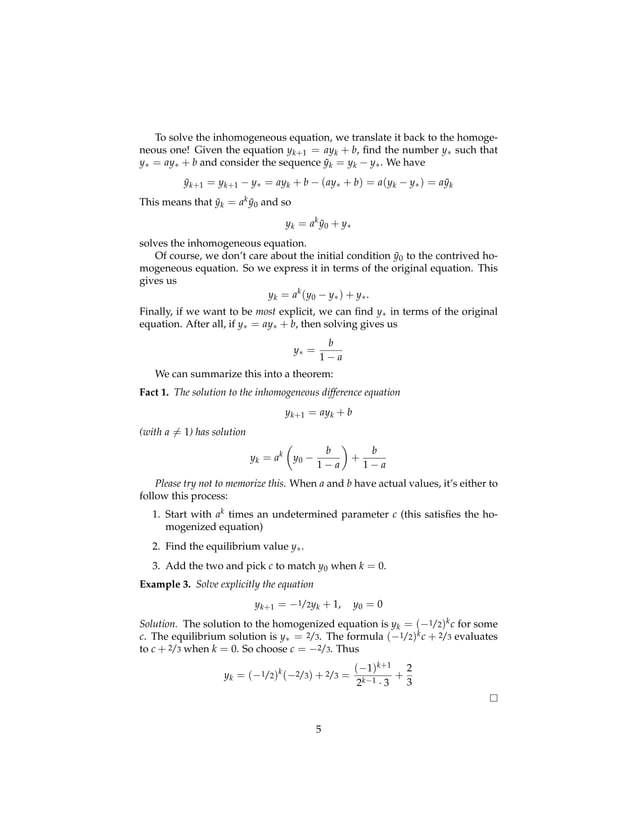 Lesson30 First Order Difference Equations Handout | PDF