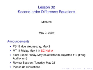 Lesson32 Second Order Difference Equations Slides | PPT