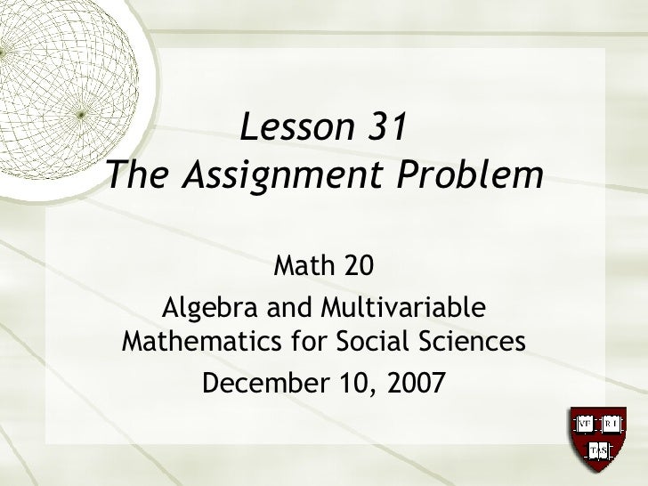 Lesson 33 The Assignment Problem 
