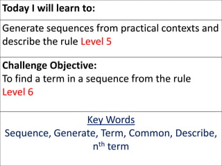 Lesson 3 algebra 1 generatesequences from practical contects | PPT