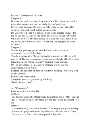 Lesson 3 Assignments (Two)Chapter 4Discuss the problems faced by.docx