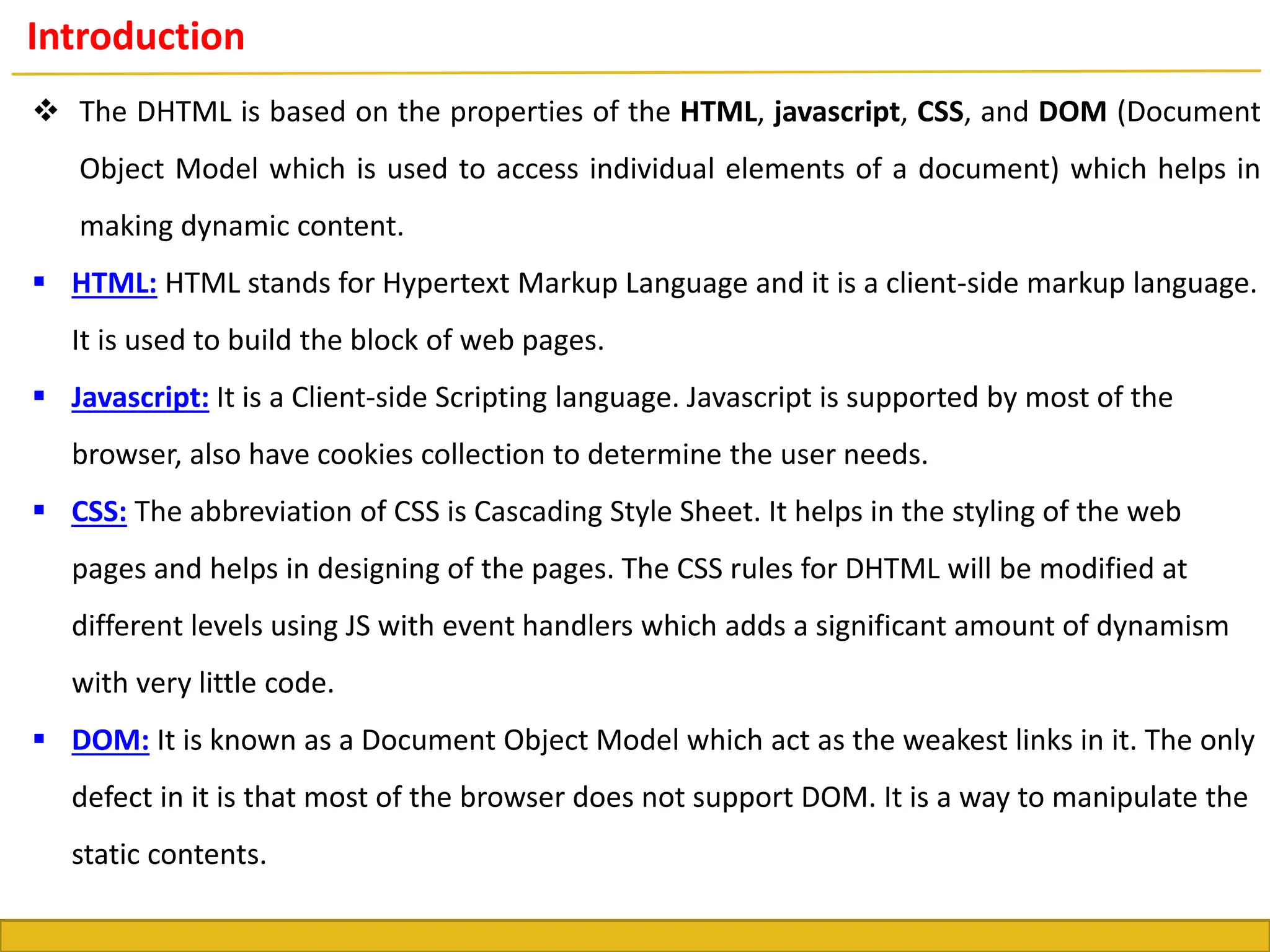 Dhtml Vs Html Understanding The Dynamic Web Technologies Ppt