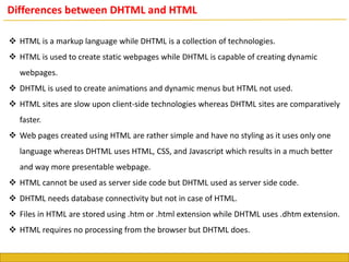 "DHTML vs HTML: Understanding the Dynamic Web Technologies" | PPT