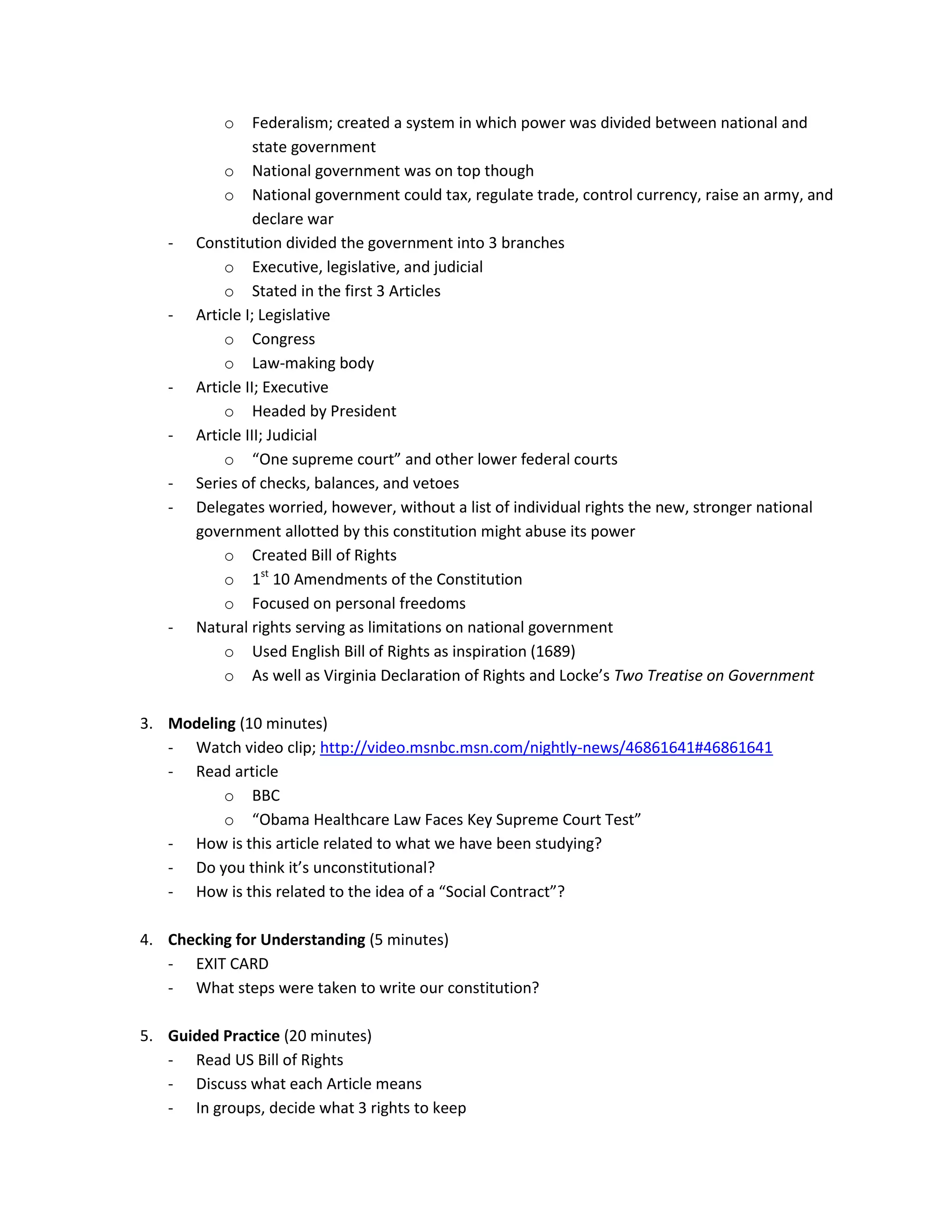 Lesson 3 Constitution and Bill of Rights | PDF