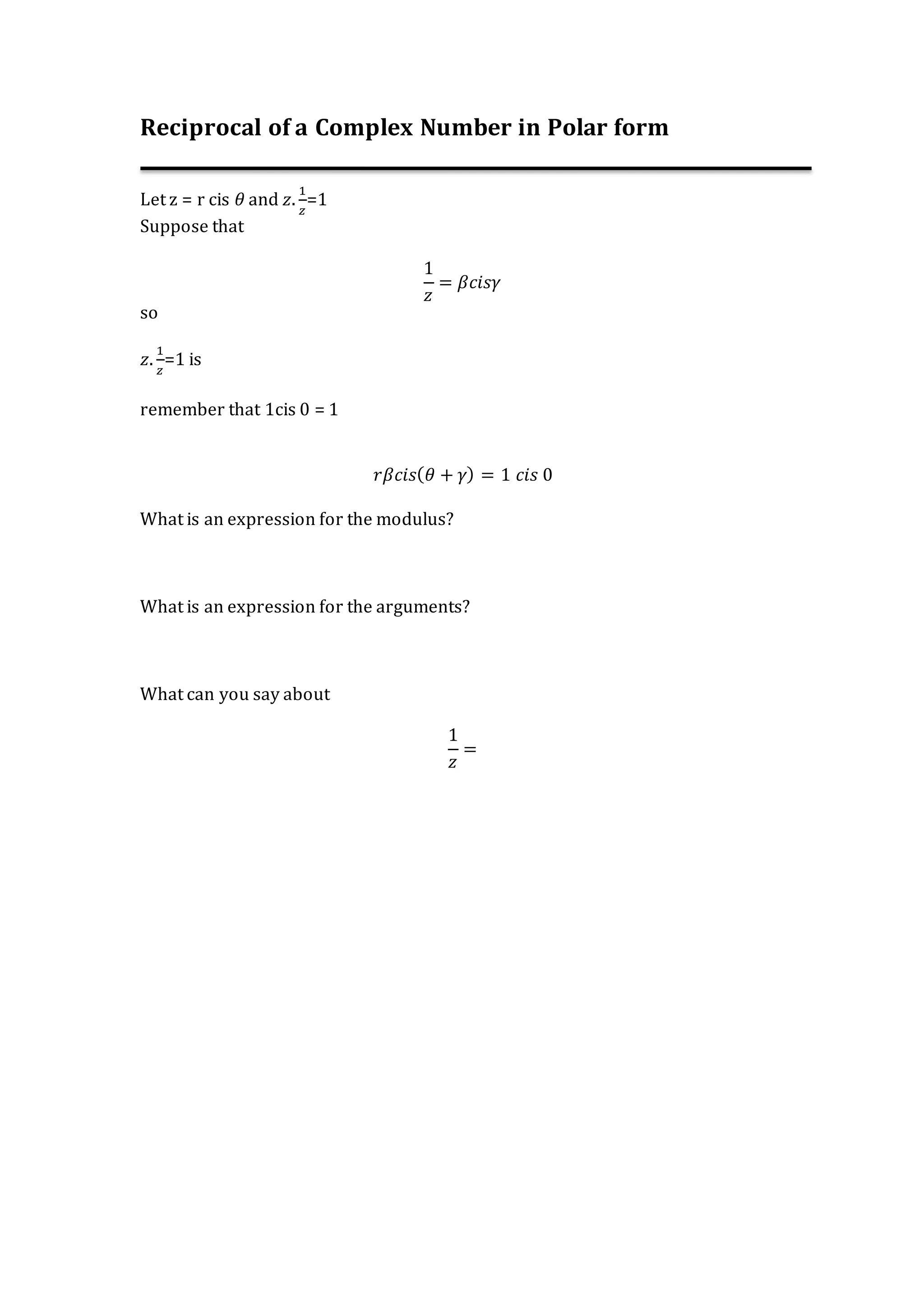 Lesson 3 c reciprocal of a complex number is polar form | DOCX | Science