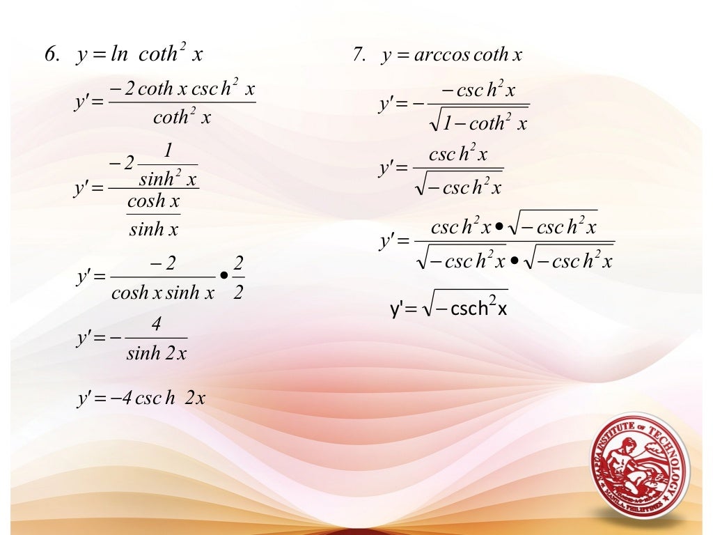 Lesson 3 derivative of hyperbolic functions Lesson 3 derivative of hyperbolic functions