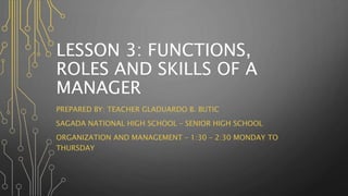 Lesson 3 Functions, Roles and Skills of a Manager | PPTX