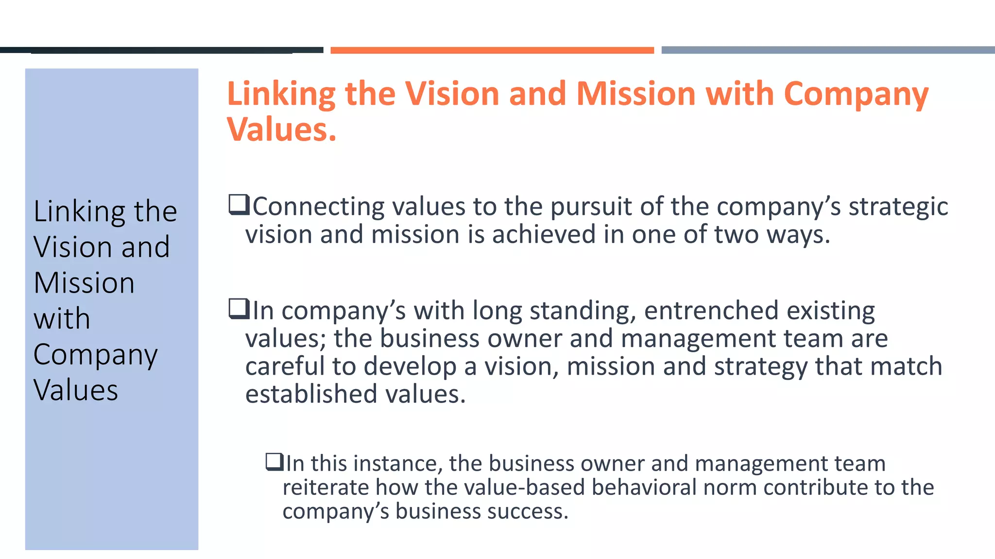 Lesson 3 linking the vision and mission with company values | PPTX