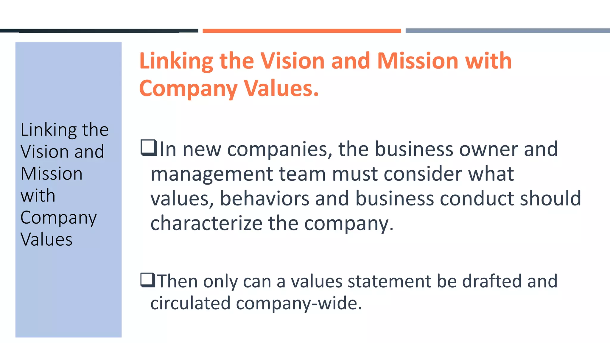 Lesson 3 linking the vision and mission with company values | PPTX