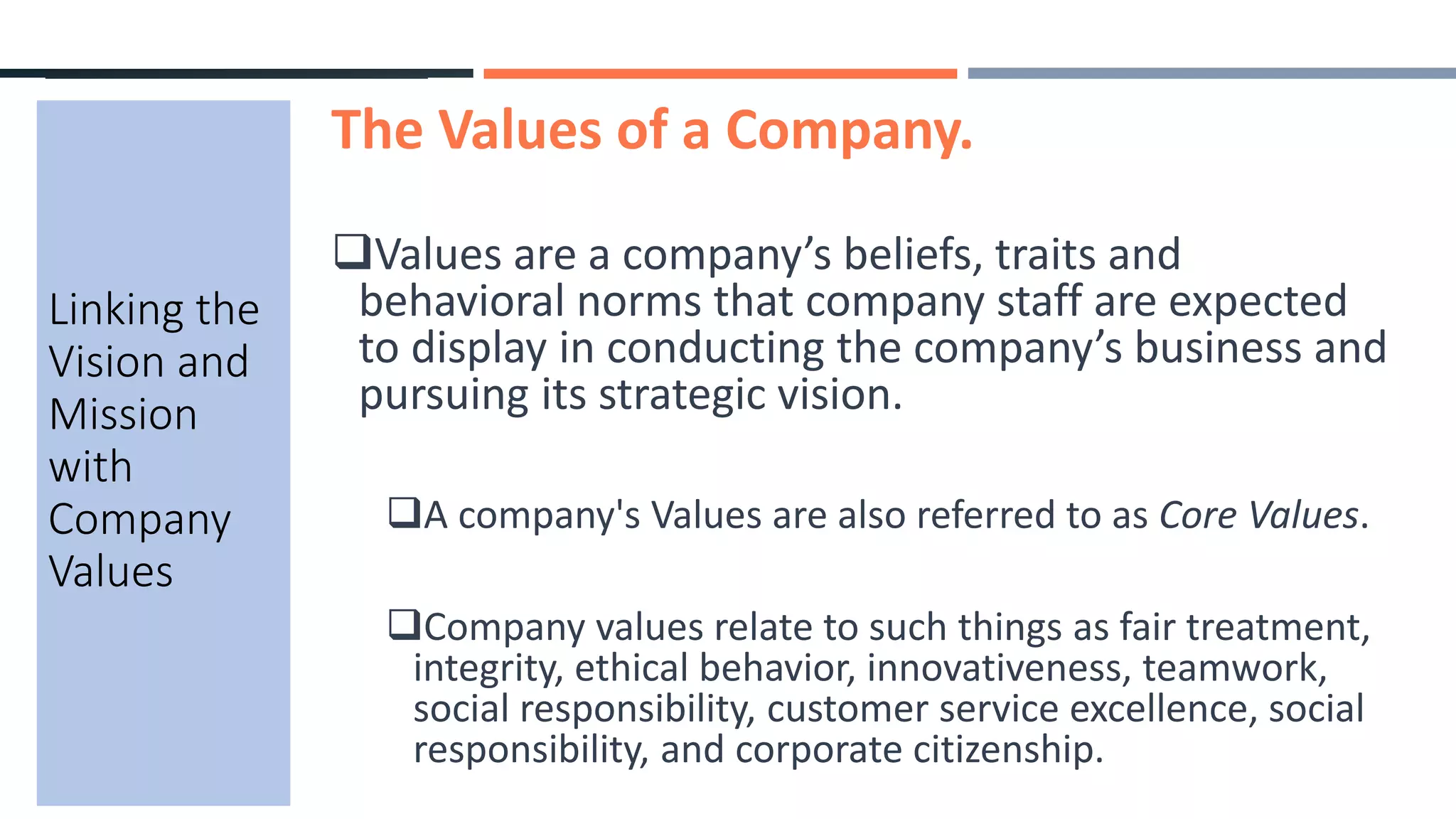 Lesson 3 linking the vision and mission with company values | PPTX
