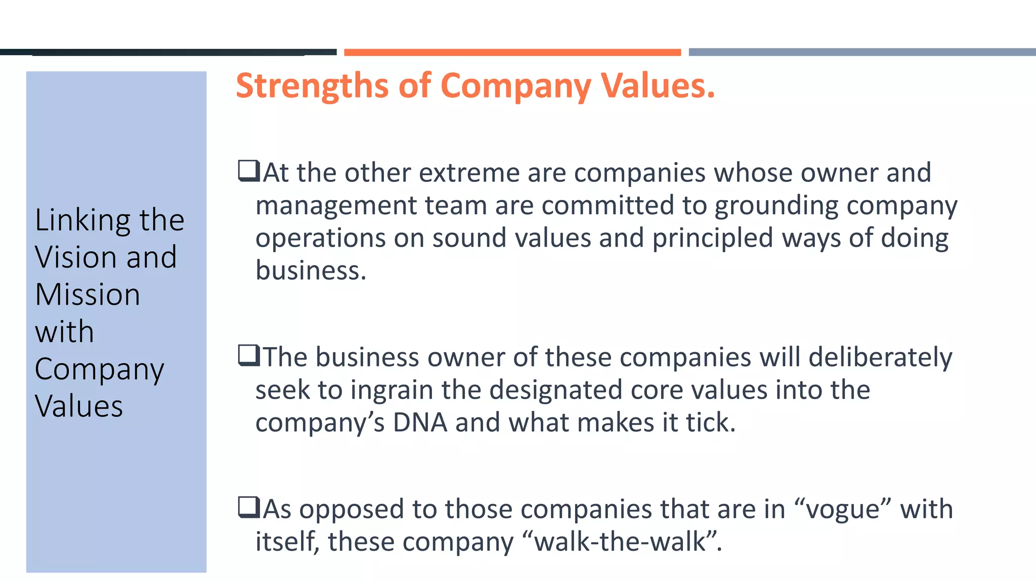 Lesson 3 linking the vision and mission with company values | PPTX