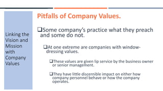Lesson 3 linking the vision and mission with company values | PPTX