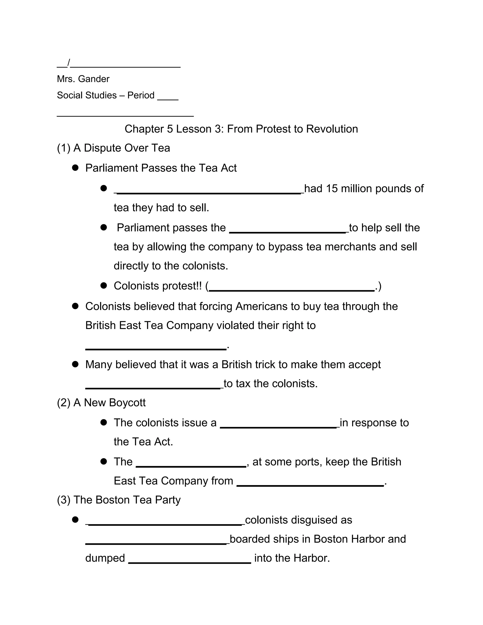 Lesson 3 From Protest to Revolution notes handout | PDF