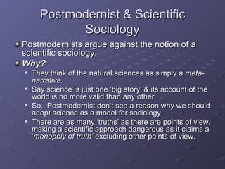 A2 Sociological Theory: Postmodernism Feminism & Scientific Sociology ...