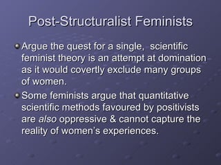A2 Sociological Theory: Postmodernism Feminism & Scientific Sociology | PPT