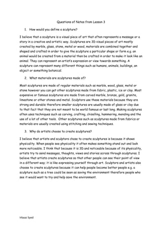 Questions and Answers on Sculptures | DOCX