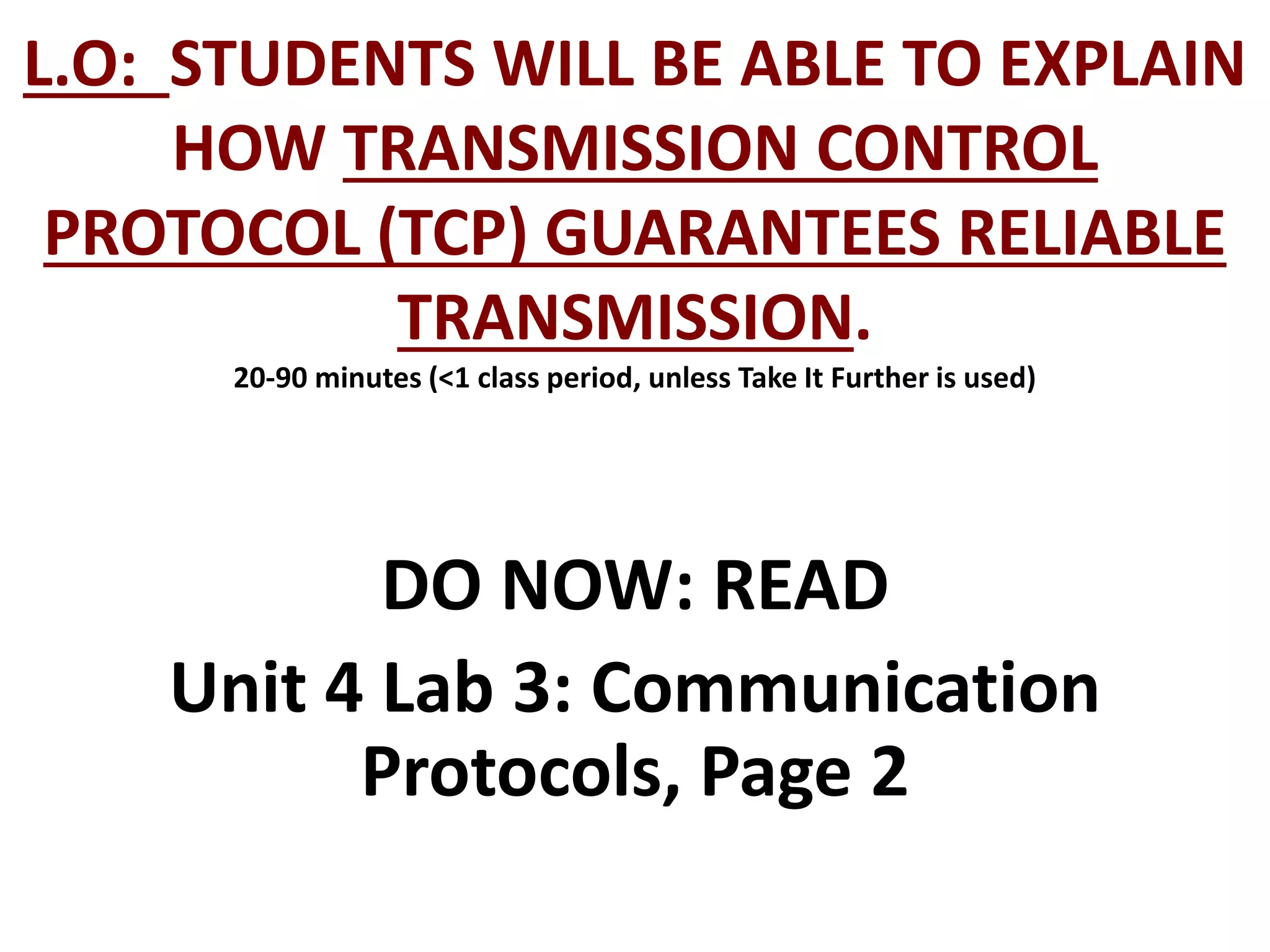 Lesson49 C U4l3 Tcp Transmission Control Protocol Ppt