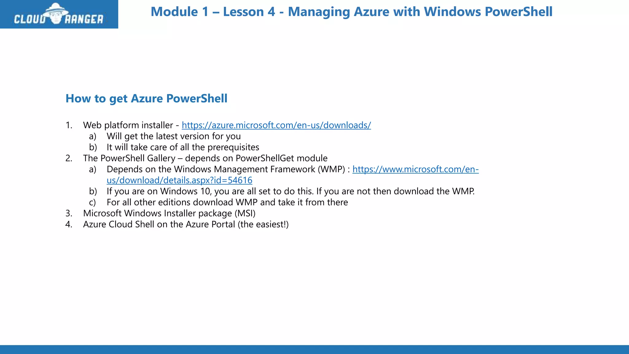 Exam 70-533 Module 1-Lesson 4 - Managing Azure with Windows PowerShell | PPT