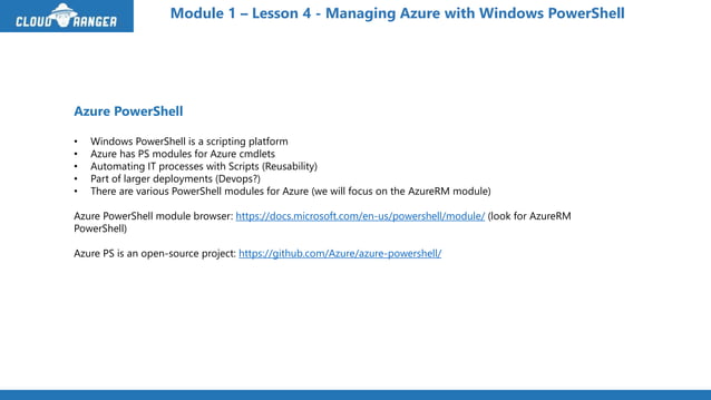 Exam 70-533 Module 1-Lesson 4 - Managing Azure with Windows PowerShell | PPT