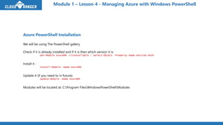 Exam 70-533 Module 1-Lesson 4 - Managing Azure with Windows PowerShell | PPT