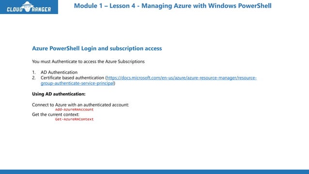 Exam 70-533 Module 1-Lesson 4 - Managing Azure with Windows PowerShell | PPT