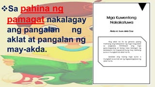 MGA BAHAGI NG AKLAT | PPTX