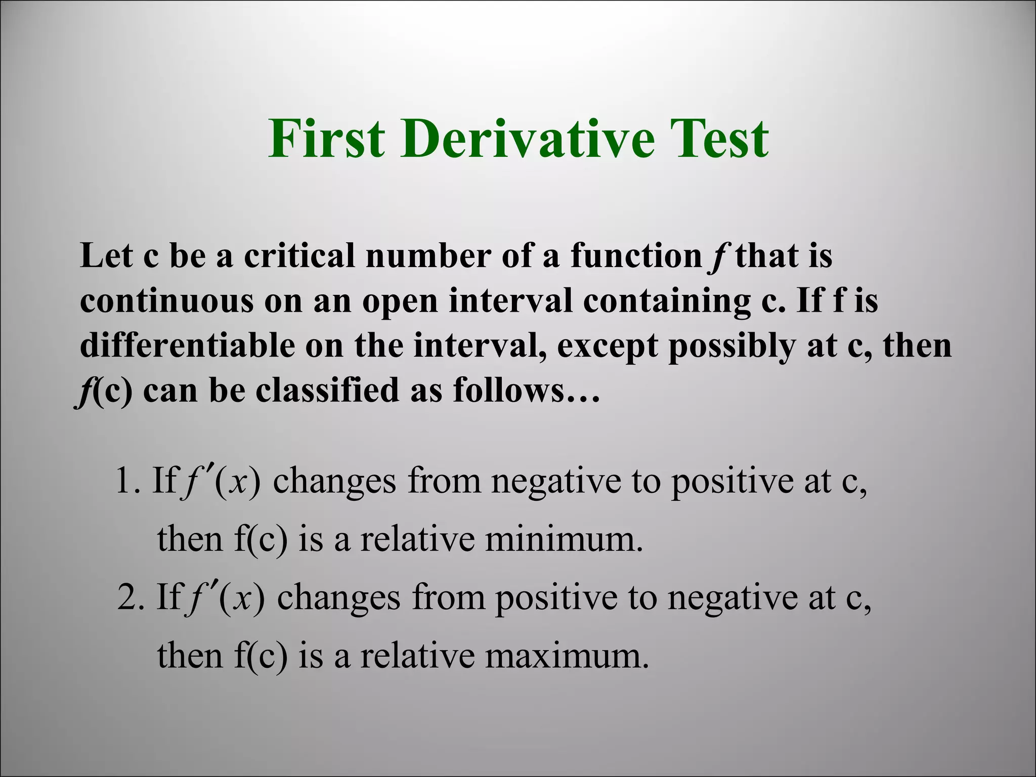 Lesson 4.3 First and Second Derivative Theory | PPT