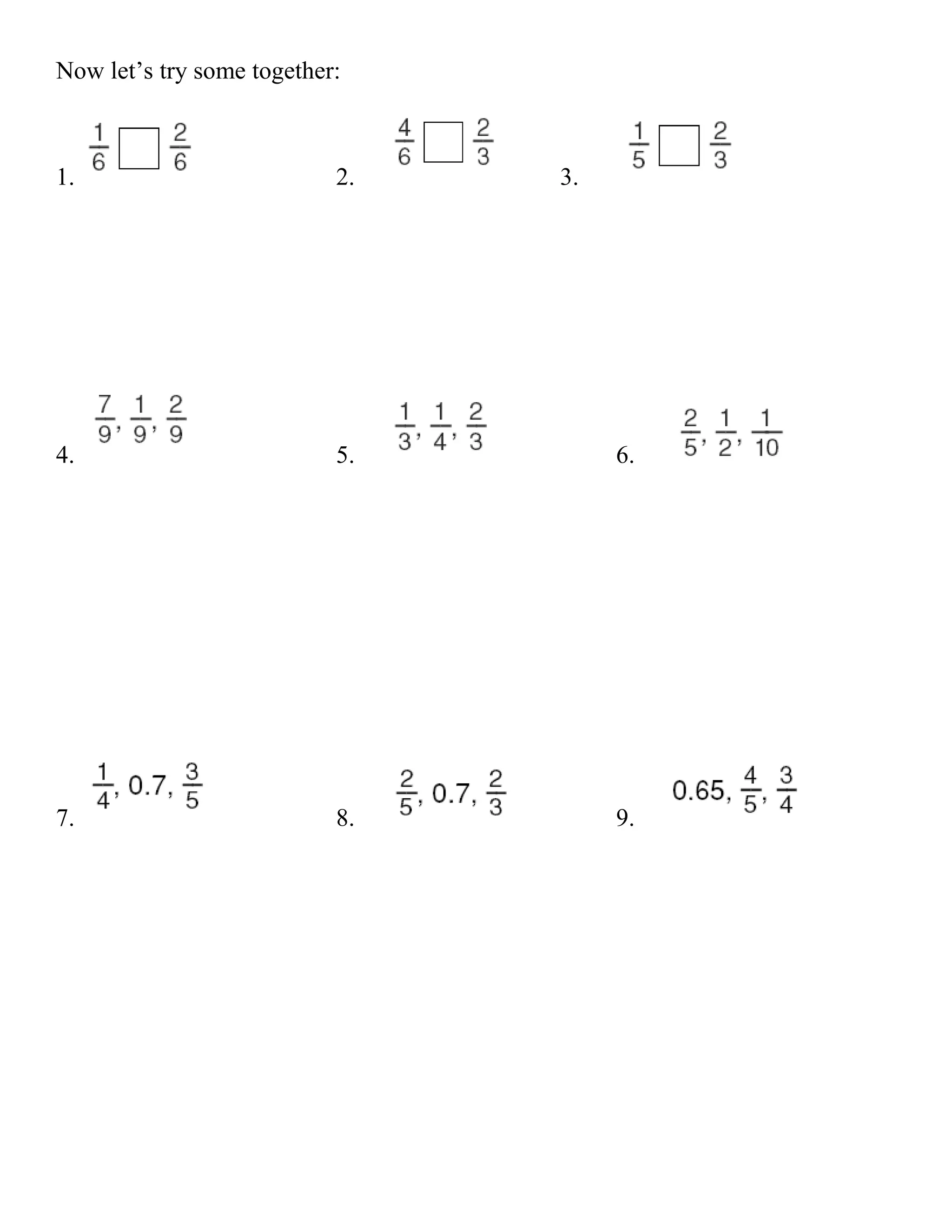 Lesson 4 6 Comparing And Ordering Fractions Docx