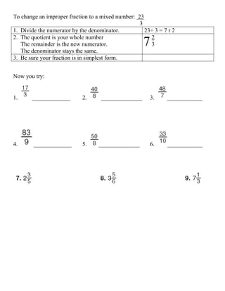 Lesson 4 7 mixed numbers improper fractions | DOCX | Science