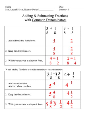 Lesson 4 8 add & sub fract & mixed numbers | DOC