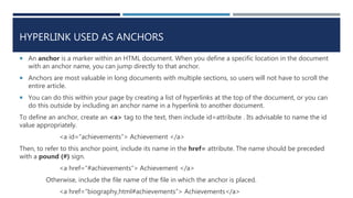 HTML5 - create hyperlinks and anchors | PPTX