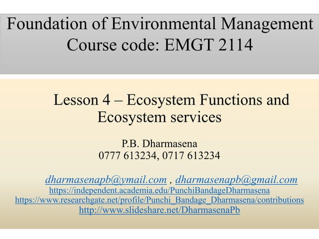 Lesson 4 Ecosystem functions and ecosystem services | PDF
