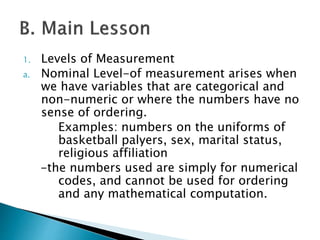 Lesson 4 level of measurement | PPTX