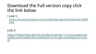 Grade 7 ICT: Occupational Safety and Health (OHS) Standards in ICT (PPT ...