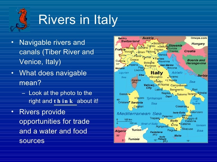 Major rivers in italy map