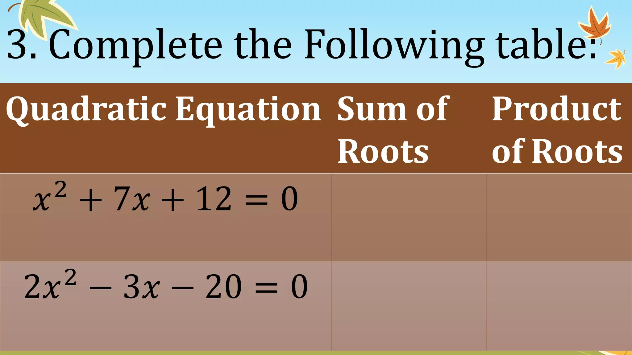Lesson 4 sum and product of qe | PPTX