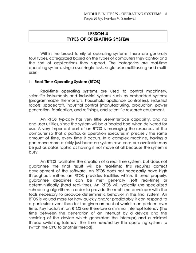 Lesson 4 Types Of Operating Systems | PDF