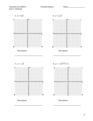 Practice for Square Root Graph & Transformations | PDF
