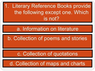 Lesson 4a library - quiz bee | PPTX | Books and Literature