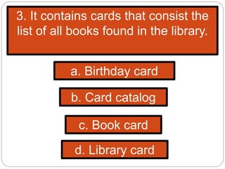 Lesson 4a library - quiz bee | PPTX | Books and Literature